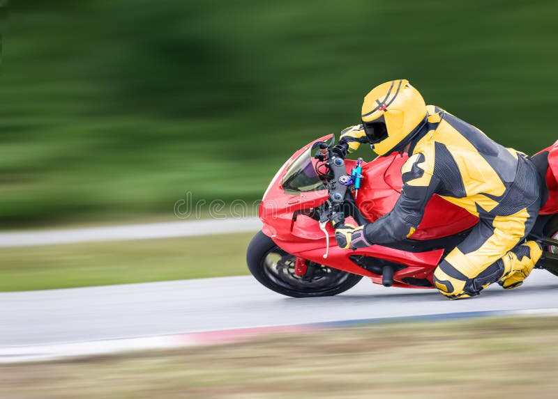 Motorcycle Leaning into a Fast Corner on Track Stock Photo - Image of ...
