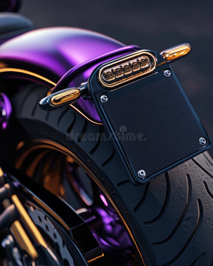 Motorcycle License Plate Mounting Bracket on a Dark Amethyst Background. Minimalist Automotive ...