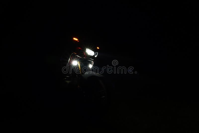 Motorcycle Lights at Night in Darkness Stock Image - Image of riding ...