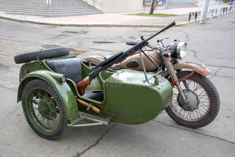 Motorcycle with a Machine Gun Installed in the Stroller. Retro ...