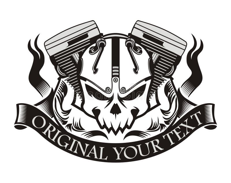 Motorcycle Machine Skull Ribbon Stock Illustration - Illustration of ...
