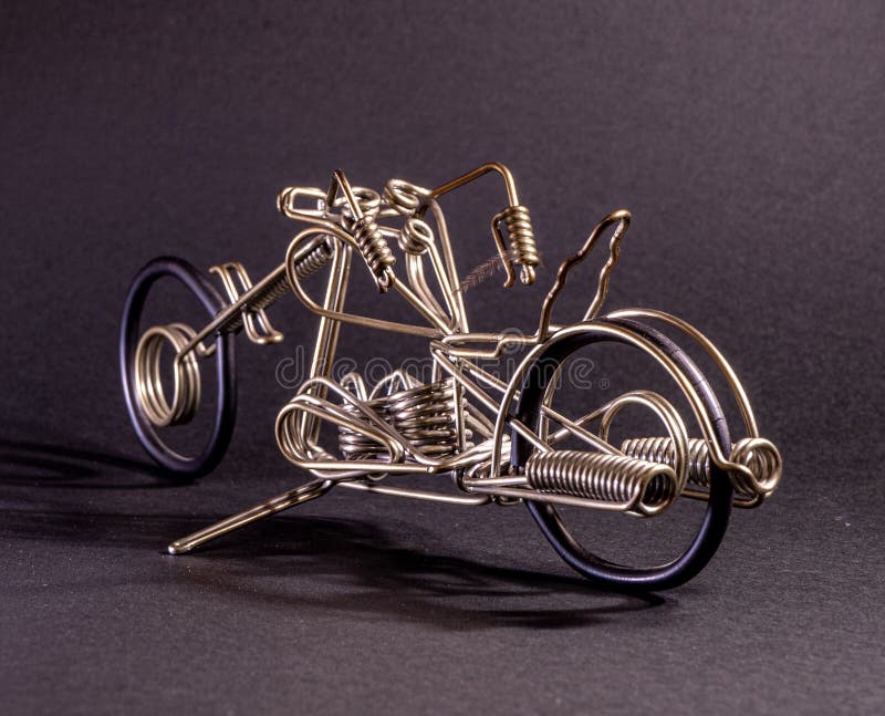 Motorcycle Made of Wire with a Dark Background Stock Photo - Image of ...