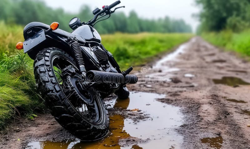 Motorcycle on Muddy Path in Countryside Stock Illustration ...