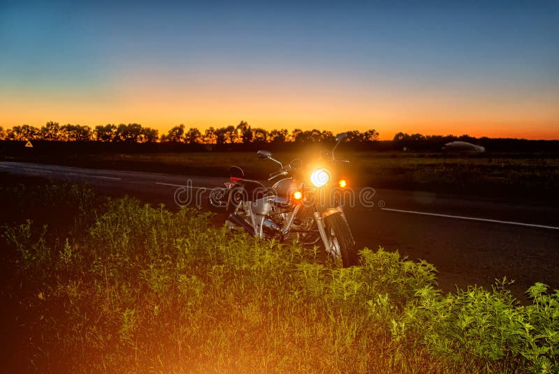 Motorcycle at Night in the Field Stock Image - Image of night, nature ...