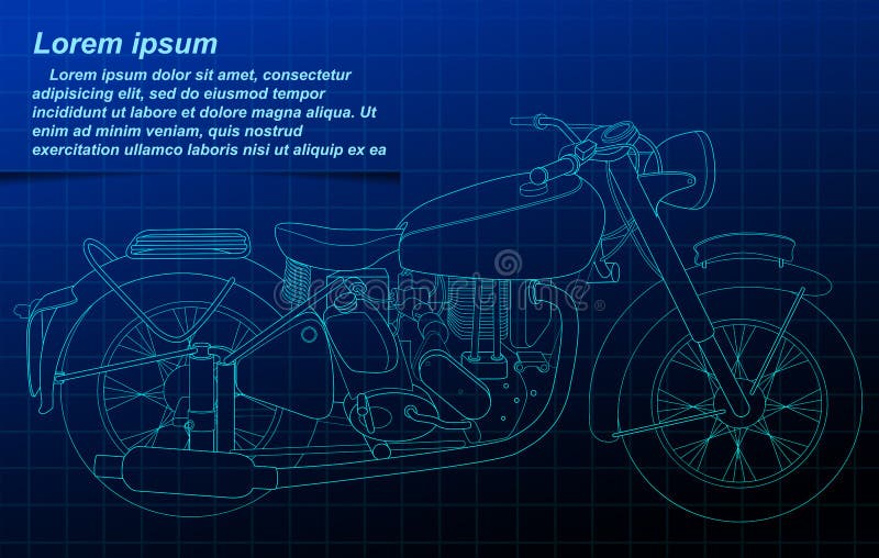 Motorcycle Outline on Blueprint Background. Stock Vector - Illustration ...