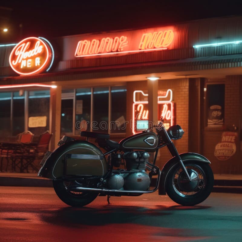 A Motorcycle is Parked in Front of a Restaurant. AI Generative Image ...