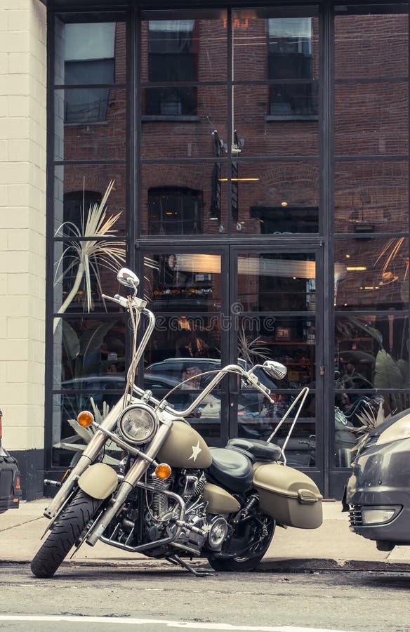 Motorcycle Parked in Front of a Shop Editorial Stock Photo - Image of ...