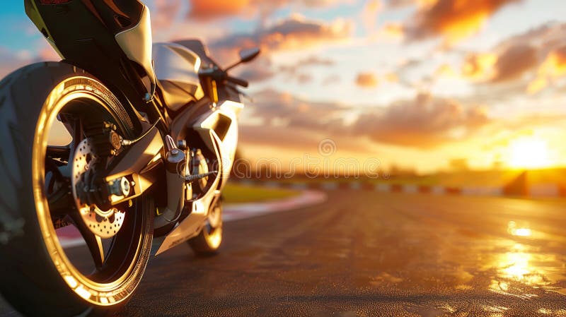A Motorcycle Parked with a Panoramic View of the Racetrack Stock ...
