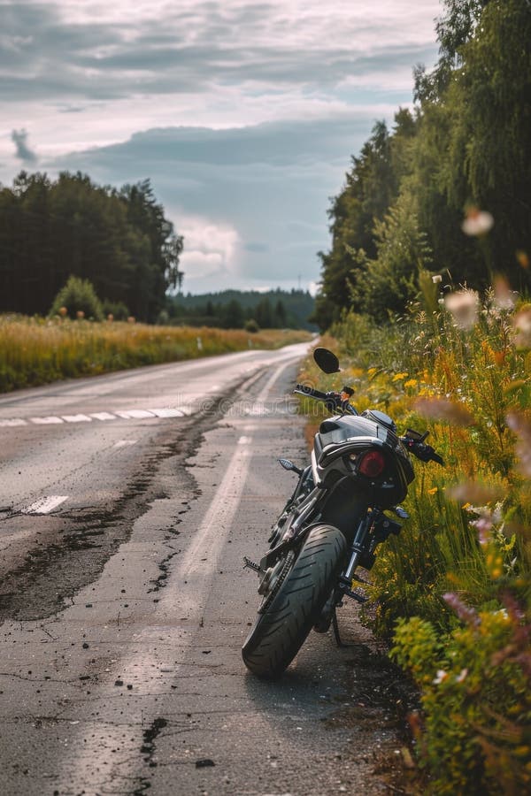 A Motorcycle is Parked on the Side of a Road, Ready for Its Next Ride ...