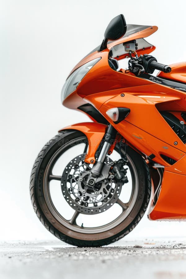 Motorcycle Parked on a Wet Surface with an Orange Color Scheme Stock ...