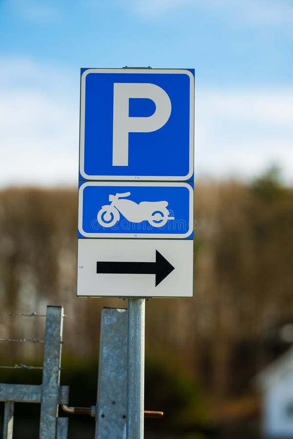 Motorcycle Parking Sign with Direction Arrow.. Stock Image - Image of ...