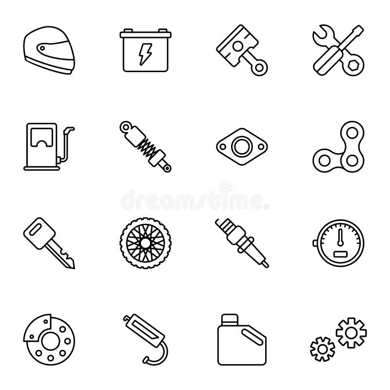 Motorcycle Parts Vector Icons. Stock Vector - Illustration of vector ...