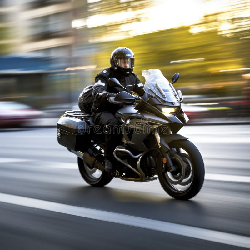 Motorcycle Passes by with Blurred Background Stock Photo - Image of ...