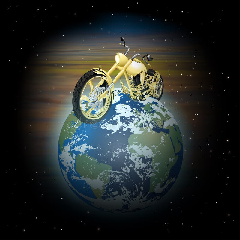 Motorcycle on planet earth stock vector. Illustration of motorbike ...