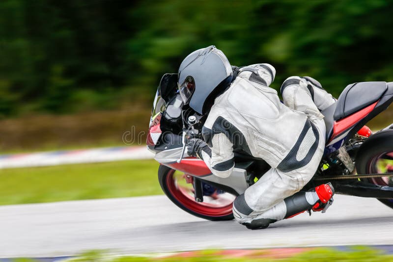 Motorcycle Practice Leaning into a Fast Corner on Track Stock Image ...
