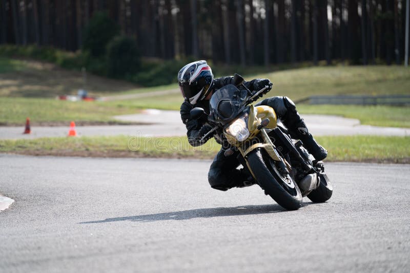 Motorcycle Practice Leaning into a Fast Corner on Track Editorial Photo ...