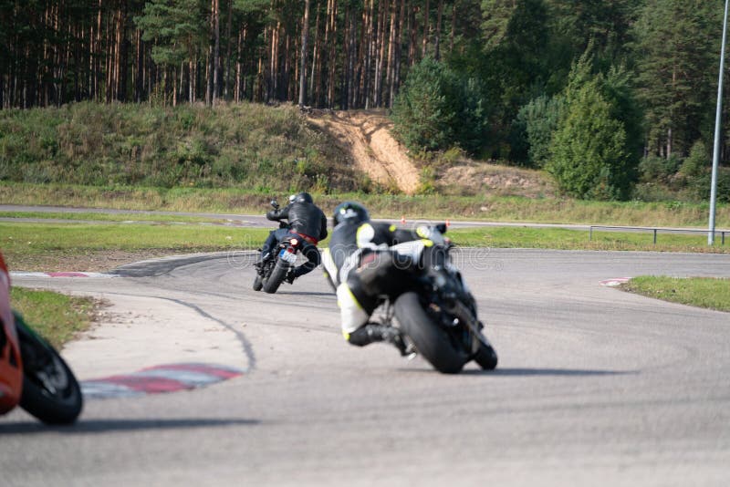 Motorcycle Practice Leaning into a Fast Corner on Track Editorial ...
