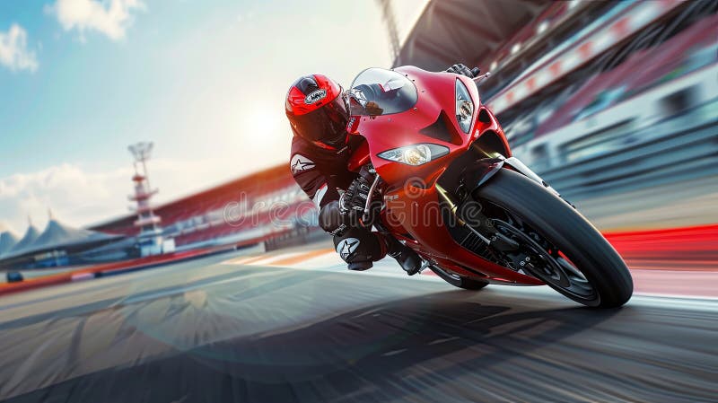 A Motorcycle Racer Leans into a Sharp Turn on a Racetrack, Showcasing ...