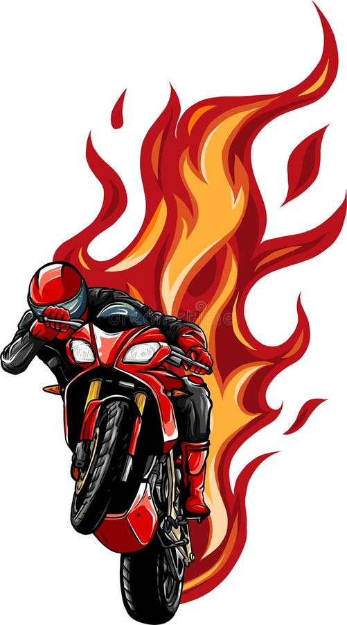 Motorcycle Racing with Fire Vector Illustration Design Stock Vector ...