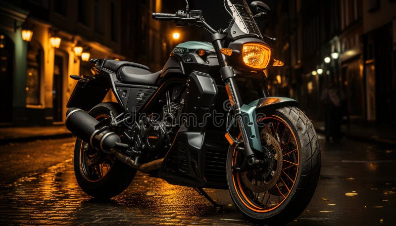 Motorcycle Racing at Night, Blurred Motion, Shiny Chrome, Illuminated ...