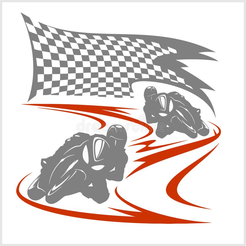 Motorcycle Racing on the Racetrack and Checkered Flag Stock Vector ...