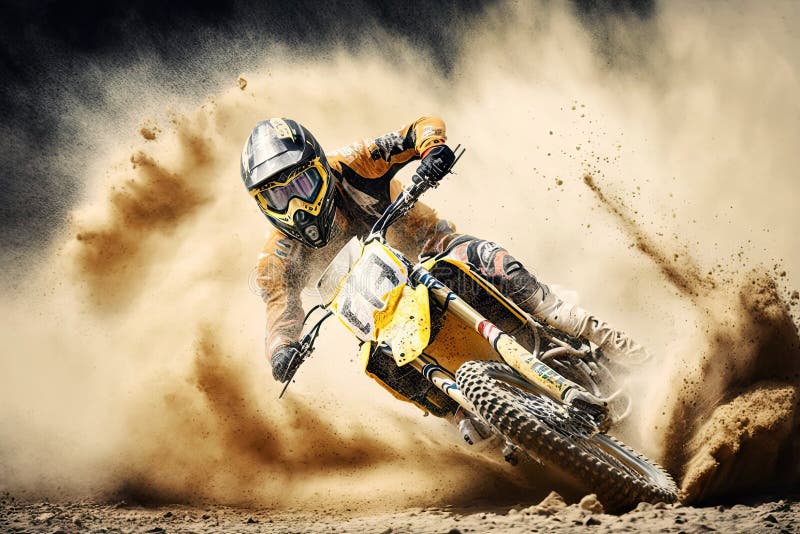 Motorcycle Racing on Sand Athlete Rider at Competition. Ai Generative ...