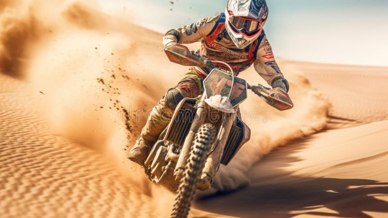 Motorcycle Racing on Sand Athlete Rider. Generative AI Stock ...
