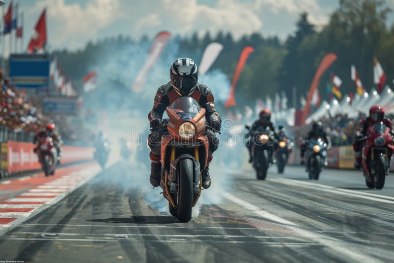 Motorcycle Racing Started on the Racetrack with Stands Full of Fans ...