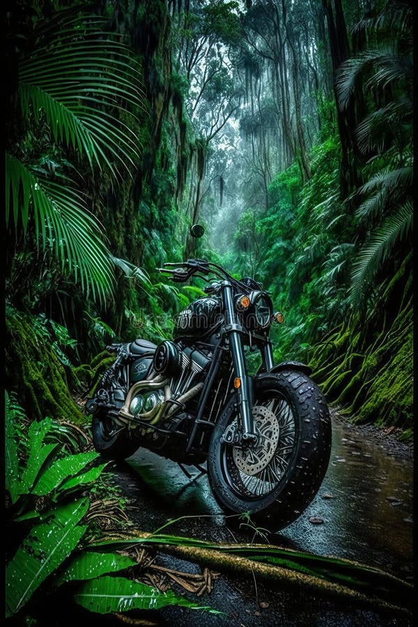 Motorcycle in the Rainforest. Generative AI Rendering Stock ...