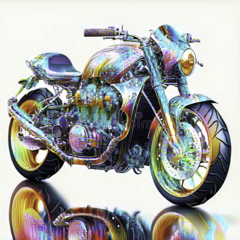 Motorcycle on a White Background with Reflection. 3d Illustration Stock ...