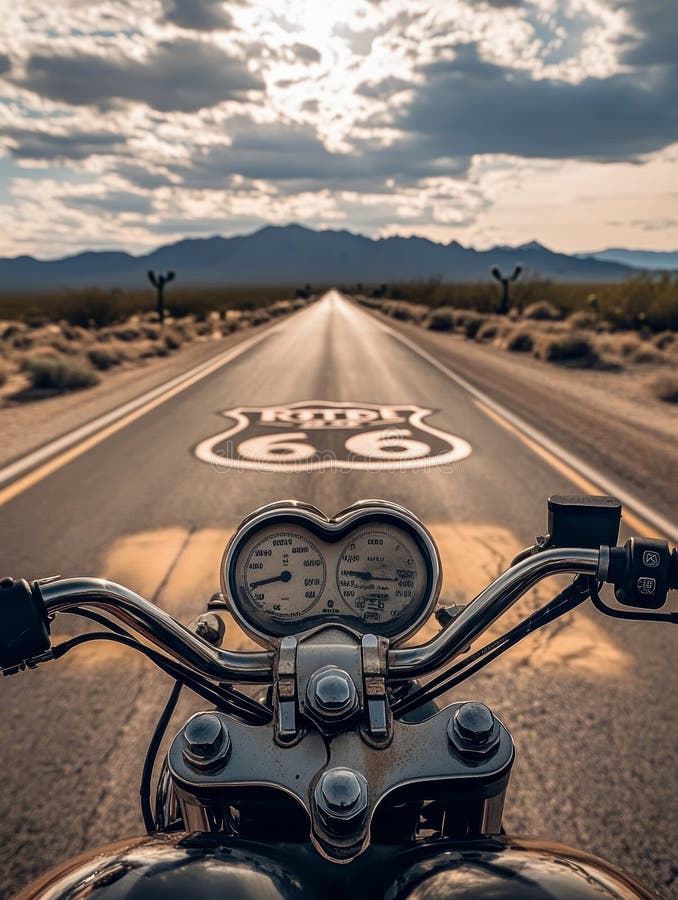 Motorcycle Ride on Iconic Route 66 Highway Stock Illustration ...