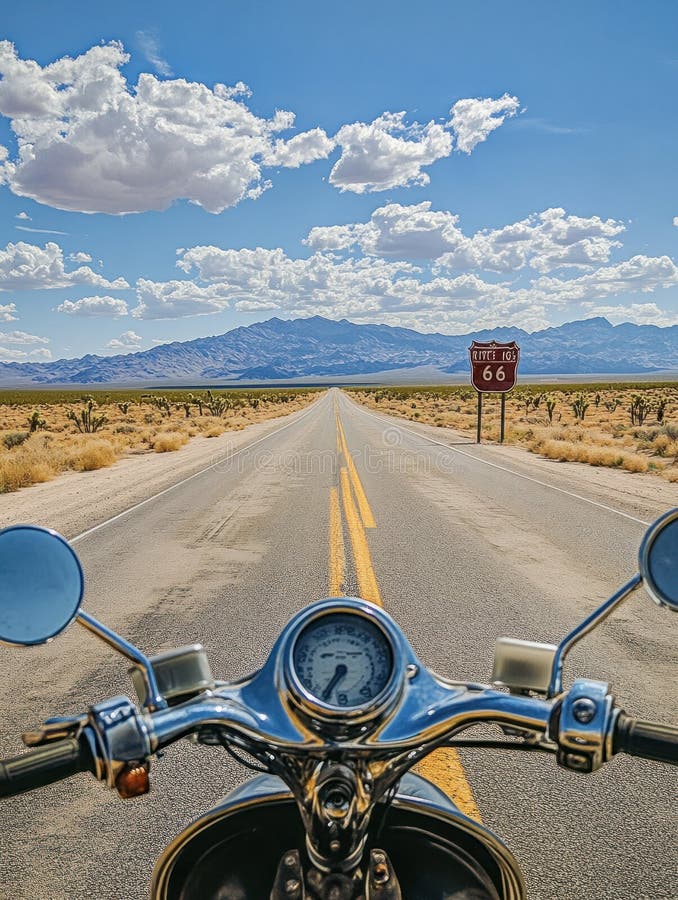 Motorcycle Ride on Iconic Route 66 Highway Stock Illustration ...