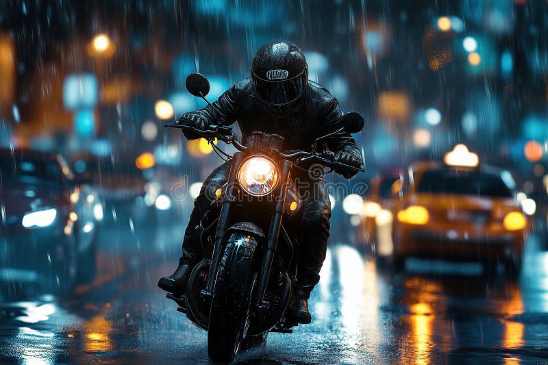 Motorcycle Rider Driving through the City Ai Photo Stock Illustration ...