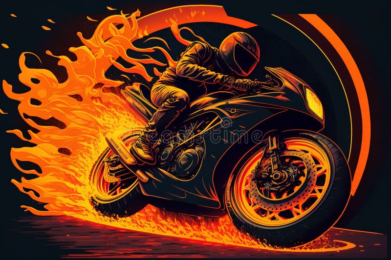 Motorcycle Rider on a Motorcycle in the Flames. Vector Illustration ...