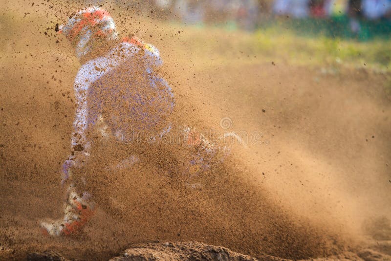 Motorcycle Rider Make Huge Dust Splashed Stock Image - Image of offroad ...