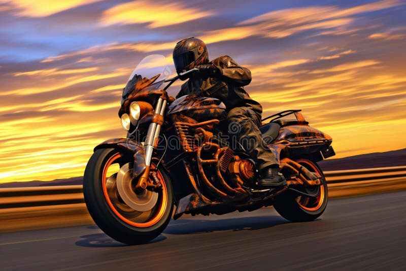 Motorcycle Rider on the Road at Sunset Stock Illustration ...
