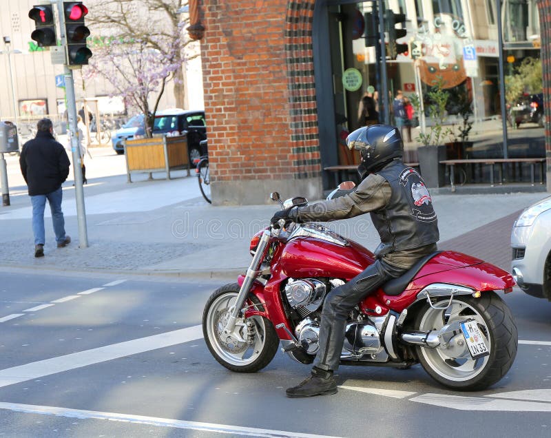 Motorcycle Rider Waiting at Red Light Editorial Photography - Image of ...