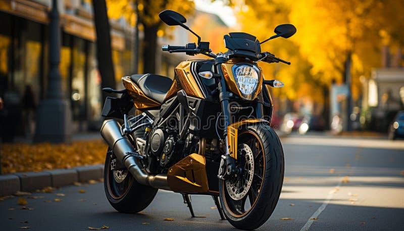 Motorcycle Riding in the City, a Shiny Yellow Motor Scooter Generated ...