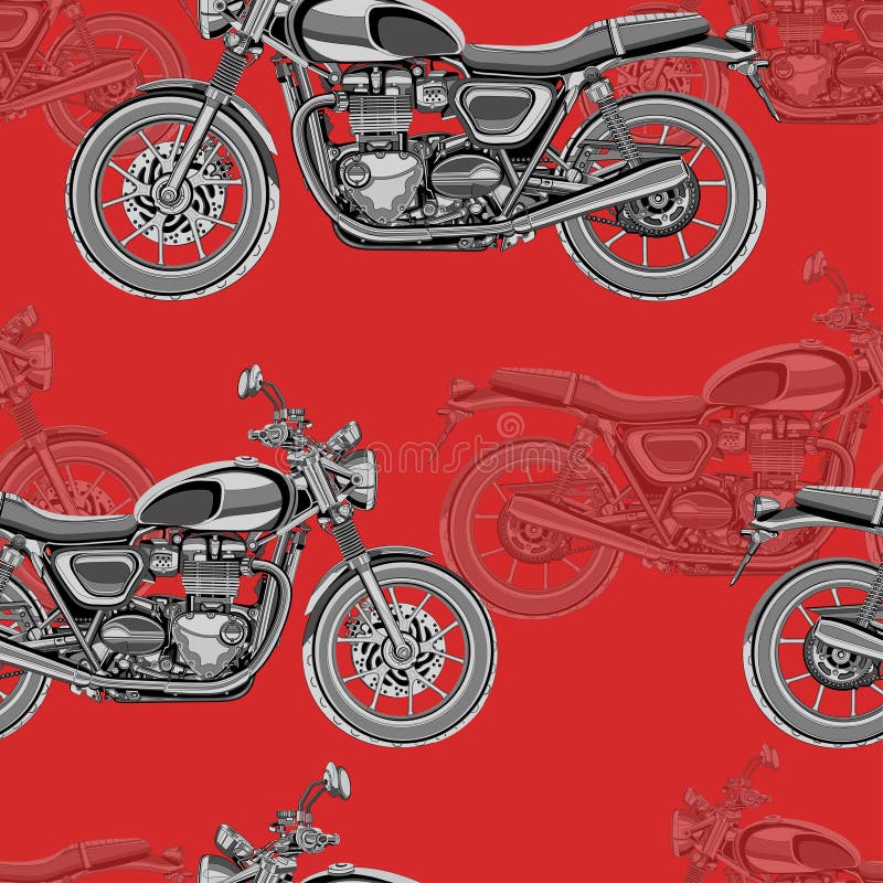 Motorcycle Seamless Pattern, Vector Background. Monochrome Illustration ...