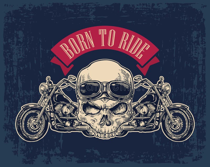 Motorcycle Side View and Skull with Glasses. Stock Vector ...