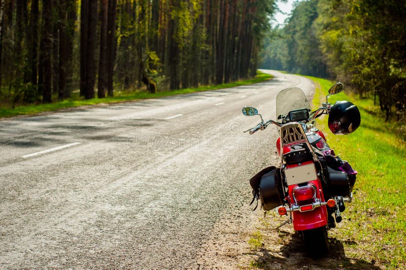 Motorcycle on the Sidelines in the Forest. a Walk on a Motorcycle ...