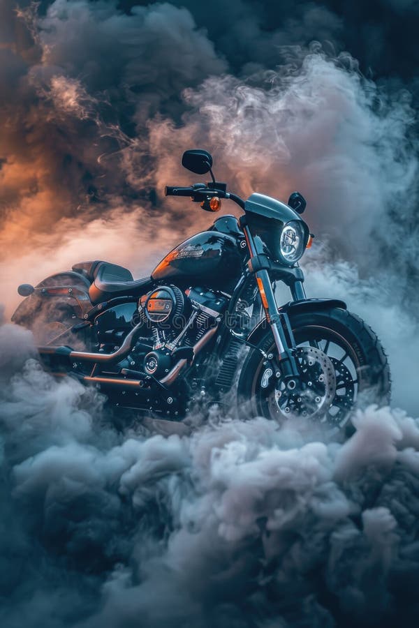 A Motorcycle Sits Amidst a Thick Cloud of Smoke, Likely from an Engine ...
