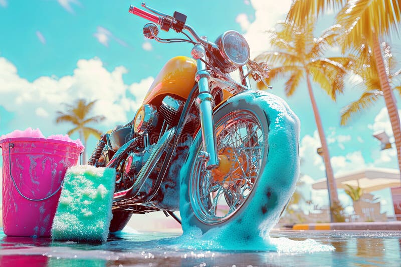 A Motorcycle is Sitting in a Bucket of Soapy Water Picture Stock Photo ...