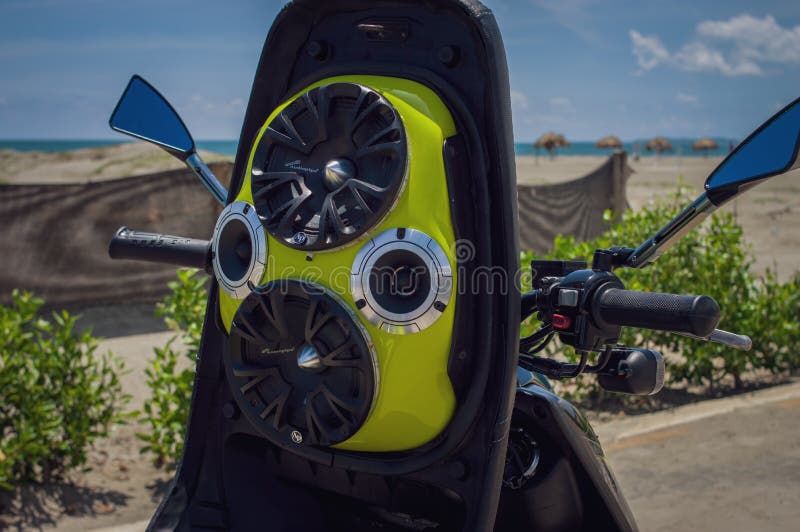 Motorcycle with a Sound System Outdoors Stock Photo - Image of vehicle ...