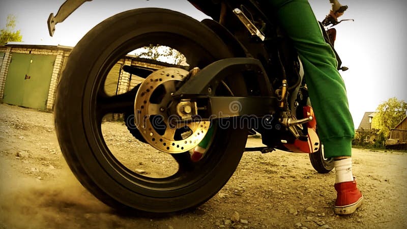 Motorcycle Spinning Wheel, Close Up Slow Motion Stock Footage - Video ...