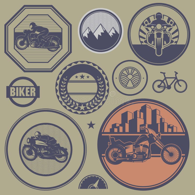 Motorcycle Stamp or Label Set Stock Vector - Illustration of cycle ...