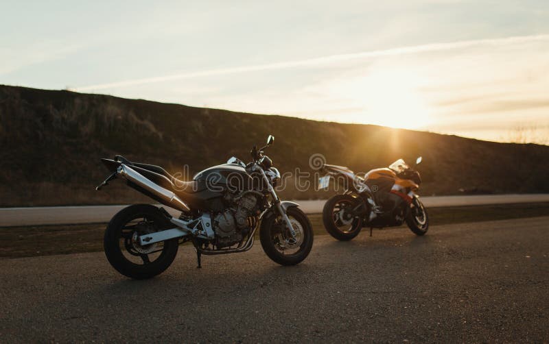 Motorcycle on sunset stock image. Image of adrenalin - 90682031