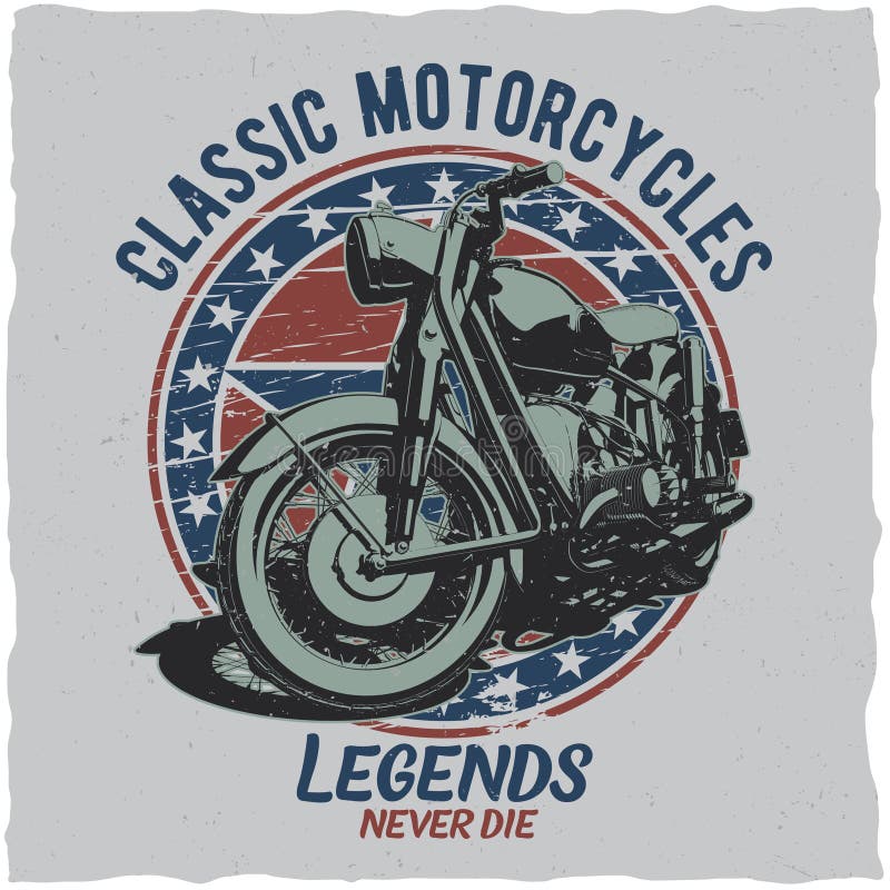 Motorcycle T-shirt Label Design with Illustration of Classic Motorcycle ...