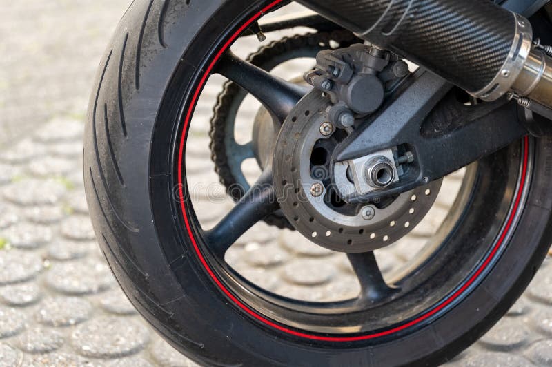 Motorcycle Tire with Black Rims Stock Photo - Image of motorbike, cycle ...