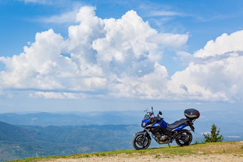 Motorcycle on Top of the Mountain Landscape Stock Image - Image of ...